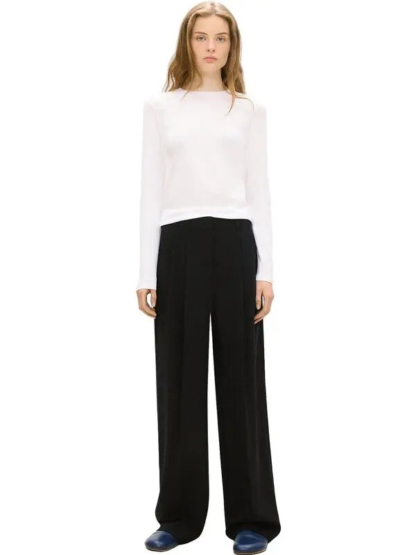 Theory Double Pleat Wide-leg Trousers - Black