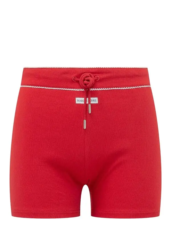 MARINE SERRE Ribbed Drawstring Shorts - Red