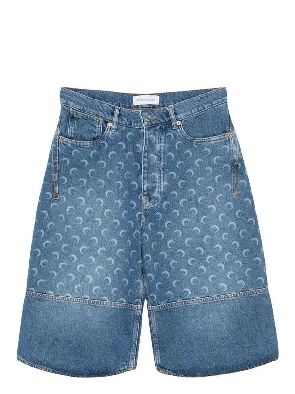 MARINE SERRE Monogrammed Denim Bermuda Shorts - Blue