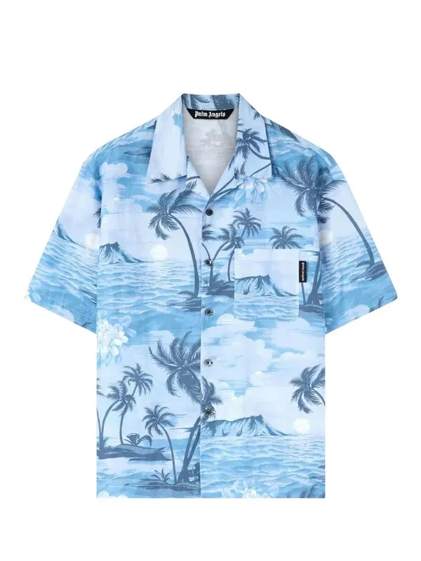 Palm Angels Sunset Bowling Shirt Long-sleeve - Blue