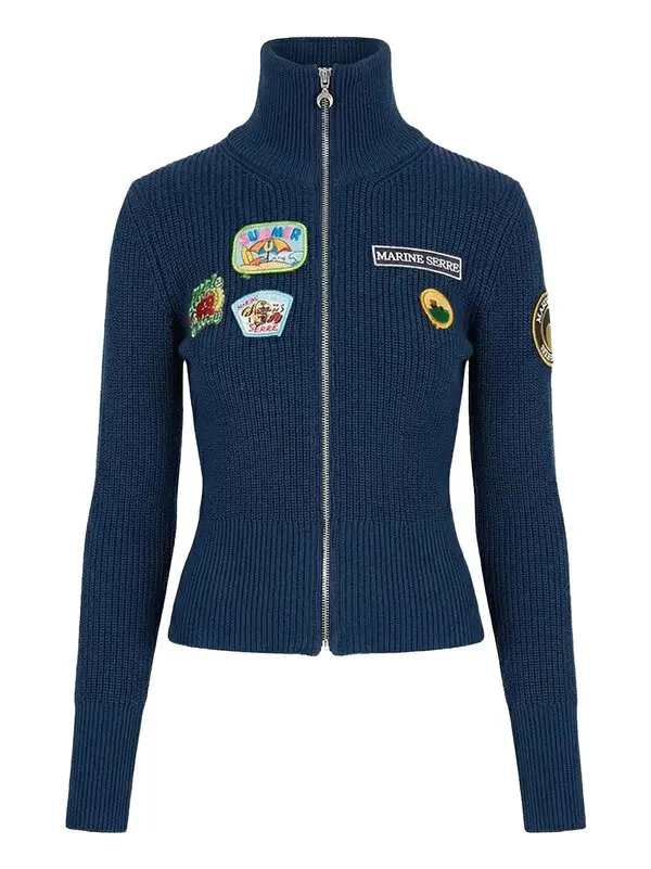 MARINE SERRE Upc Patch Zip-up Cardigan - Blue