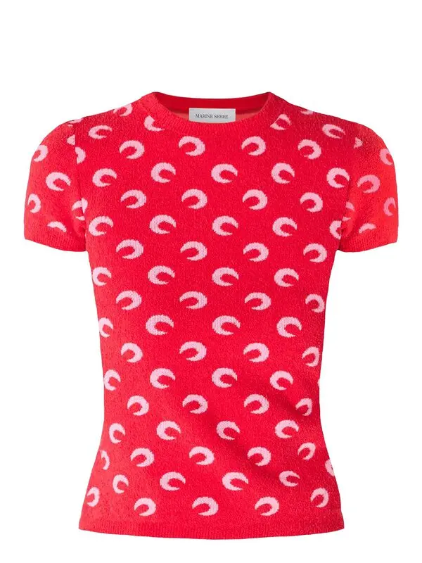 MARINE SERRE Moon Jacquard Bouclette Short-sleeve Top - Red