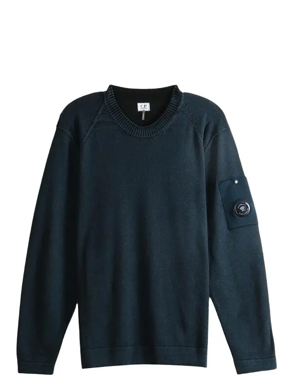 C.P. COMPANY Double Colour Wool Crewneck Lens Sweater - Blue
