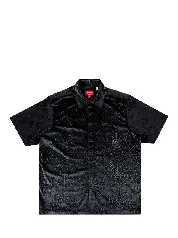 Supreme Spider Web Velvet Short-sleeve Shirt - Black