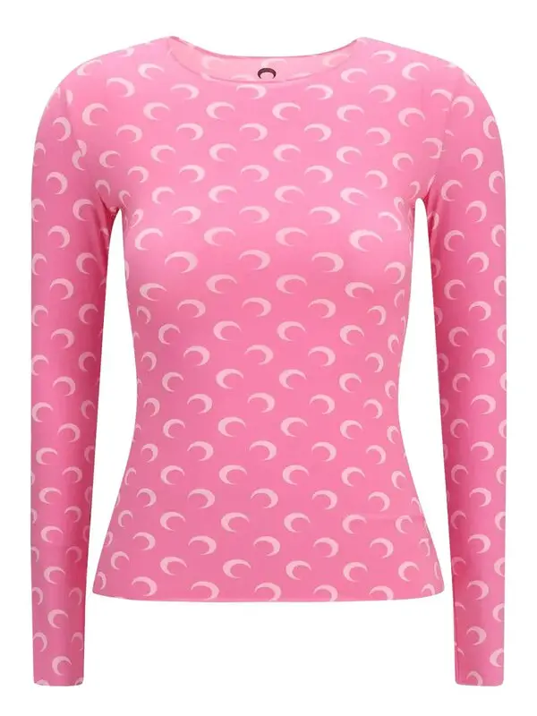 MARINE SERRE Moon Print Jersey Long Sleeve Crewneck Top - Pink