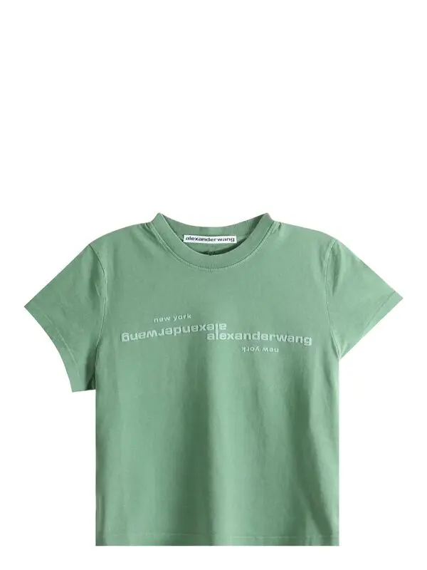Alexander Wang Mirrored Logo Print Shrunken Tee - Green