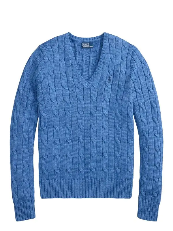 Polo Ralph Lauren Pima Cotton Cable Knit V-neck Pullover - Blue