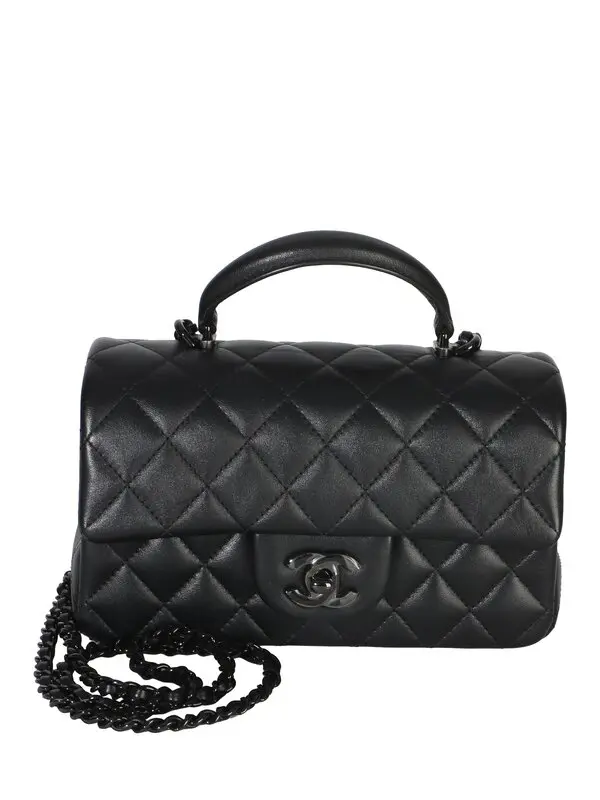 Chanel Quilted Lambskin Top Handle Rectangular Flap Bag - Black