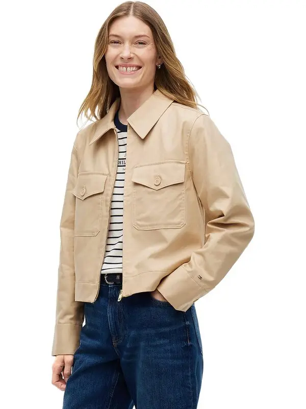 Tommy Hilfiger Lightweight Twill Chino Zip Jacket - Clayed Pebble
