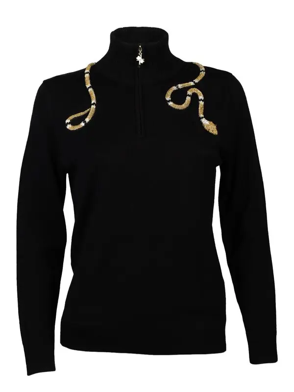 HOUSE OF LAINES LONDON Embellished Quarter Zip Jumper - Black