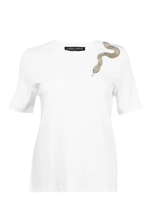 HOUSE OF LAINES LONDON Embellished Snake T-shirt - White/silver