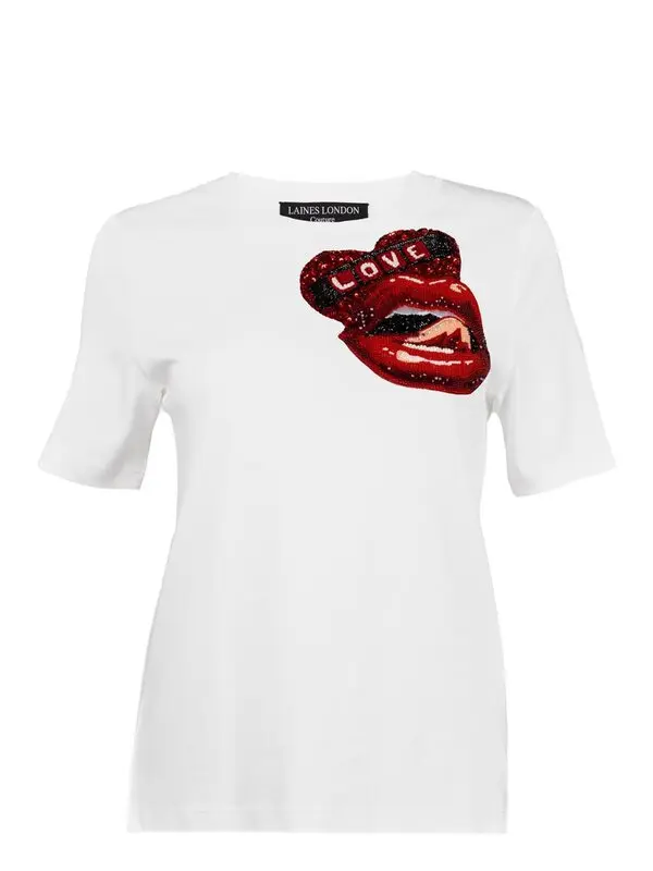 HOUSE OF LAINES LONDON Embellished Love Lips T-shirt - White/red