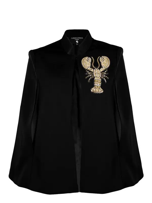HOUSE OF LAINES LONDON Tailored Cape With Embellished Lobster - Black
