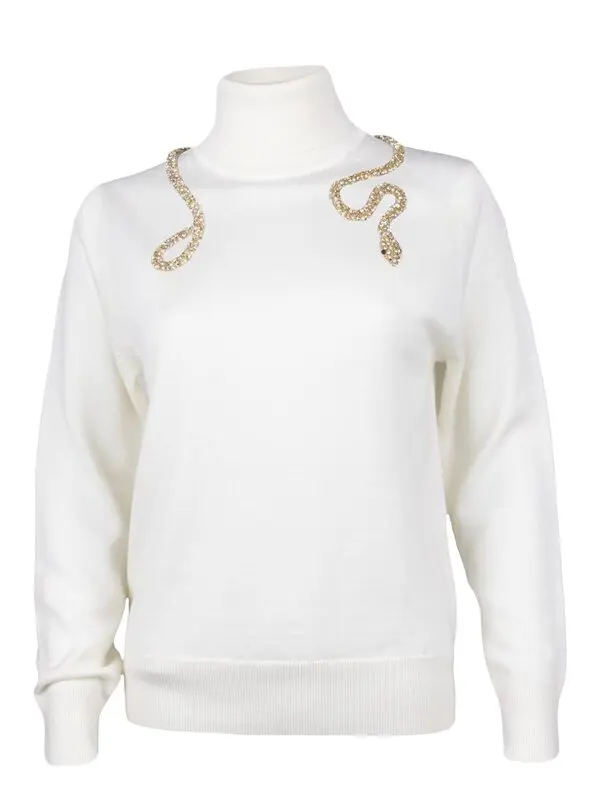 HOUSE OF LAINES LONDON Embellished Merino Wool Roll Neck Sweater - White