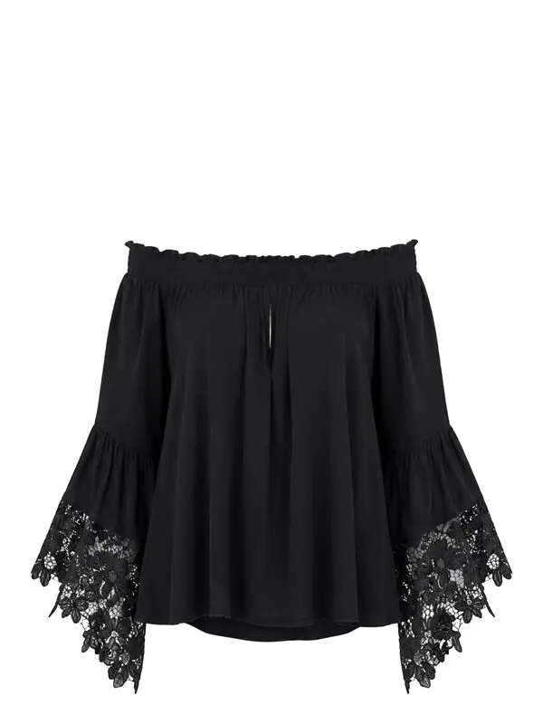 MUCHE & MUCHETTE Off-the-shoulder Top With Lace Bell Sleeves - Black