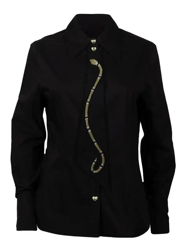 HOUSE OF LAINES LONDON Hand Embellished Snake Tie Shirt - Black