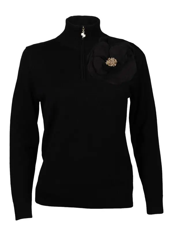 HOUSE OF LAINES LONDON Laines London Couture Quarter Zip Jumper With Embellished Corsage - Black/gold