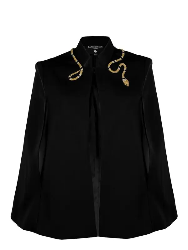 HOUSE OF LAINES LONDON Couture Tailored Cape With Embellished Snake Detail - Black