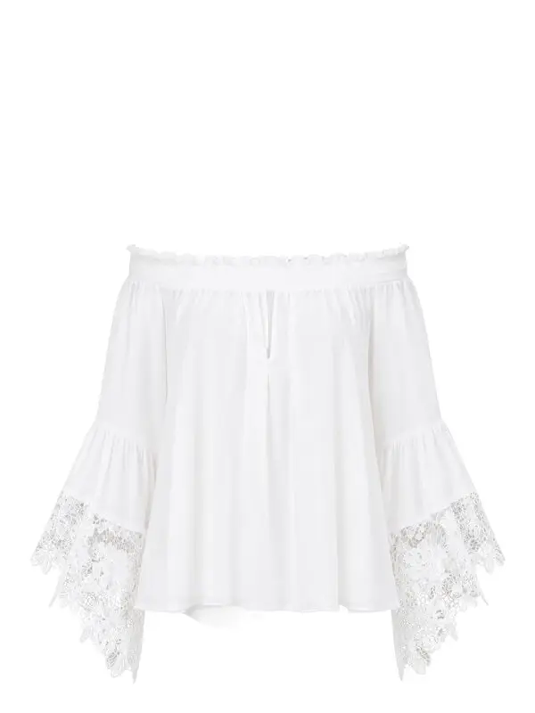 MUCHE & MUCHETTE Off-the-shoulder Bell Sleeve Top With Lace Trim - White