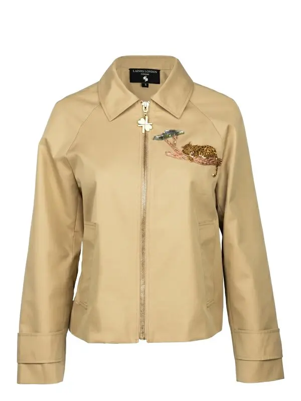 HOUSE OF LAINES LONDON Embellished Leopard Cropped Trench Jacket - White/yellow
