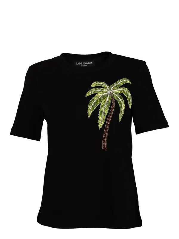 HOUSE OF LAINES LONDON Embellished Palm Tree T-shirt - Black