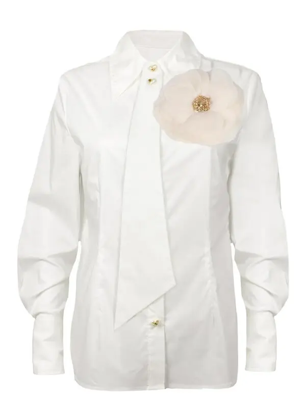 HOUSE OF LAINES LONDON Couture Tie Shirt With Cream Corsage - White