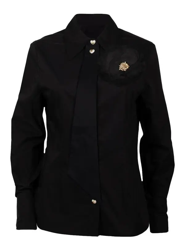 HOUSE OF LAINES LONDON Couture Tie Shirt With Embellished Corsage - Black
