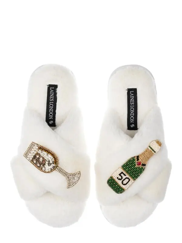 LAINES LONDON Champagne And Wine Glass Slippers - White