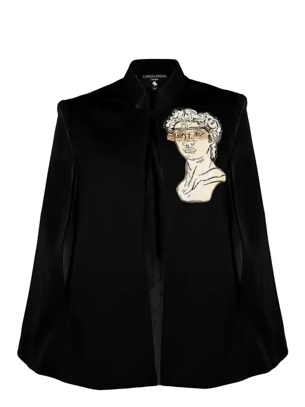 HOUSE OF LAINES LONDON Tailored Cape With Embellished Greek God Motif - Black