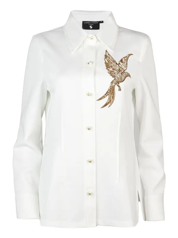 HOUSE OF LAINES LONDON Embellished Bird Of Paradise Shirt - White