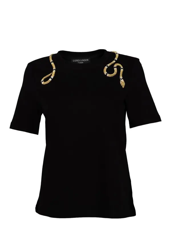 HOUSE OF LAINES LONDON Embellished Snake T-shirt - Black/gold