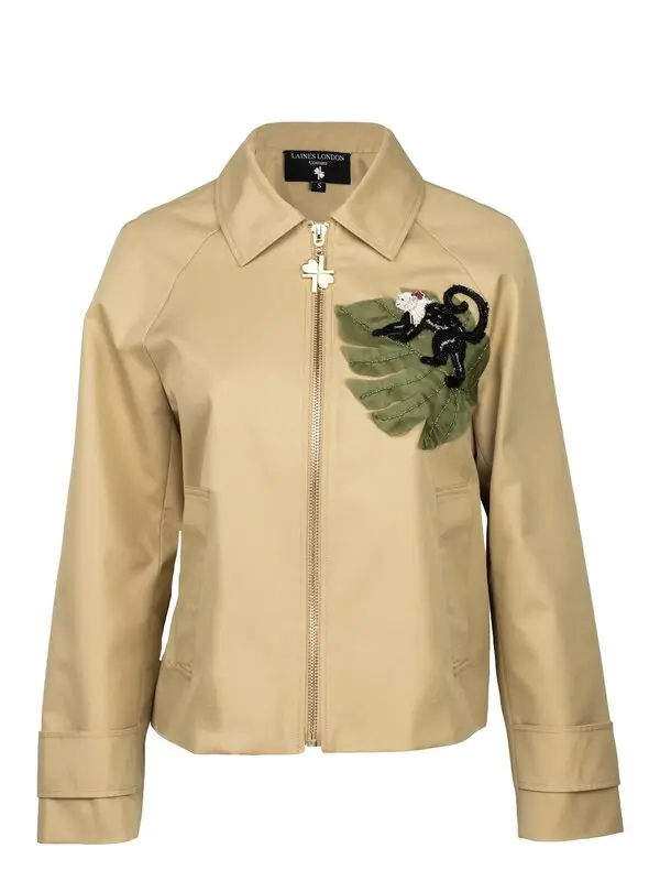HOUSE OF LAINES LONDON Hand Embellished Monkey Cropped Trench Gilet - White/yellow