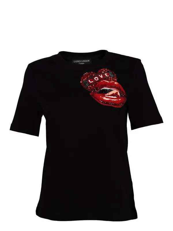 HOUSE OF LAINES LONDON Embellished Love Lips T-shirt - Black/red