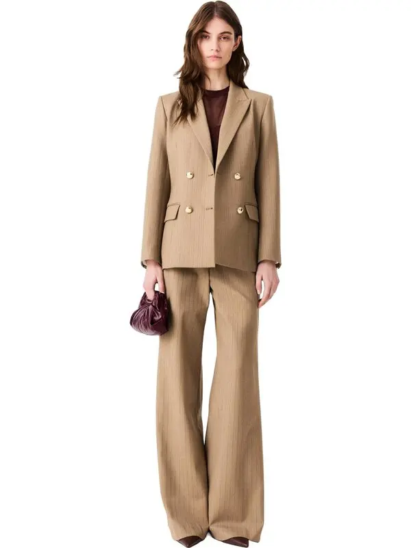 Maje Pinstripe Double-breasted Wool Suit Jacket - Beige