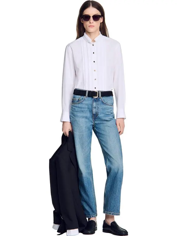 Sandro Pleated Origami Collar Shirt - White