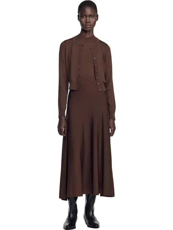 Sandro Long Sheer-effect Knit Skirt - Brown