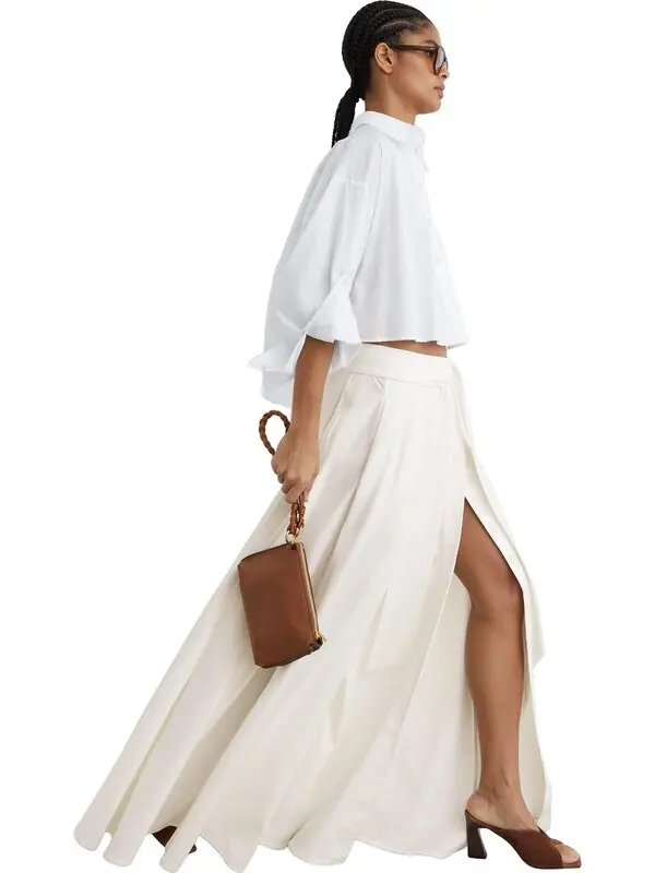 REISS Simone Cotton-blend Pleated Maxi Skirt - Ivory