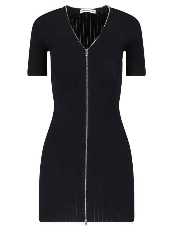Alexander Wang Mini Zip V-neck Dress - Black