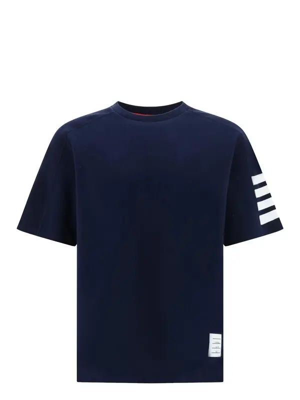 Thom Browne T-shirt With Horizontal Bands - Blue