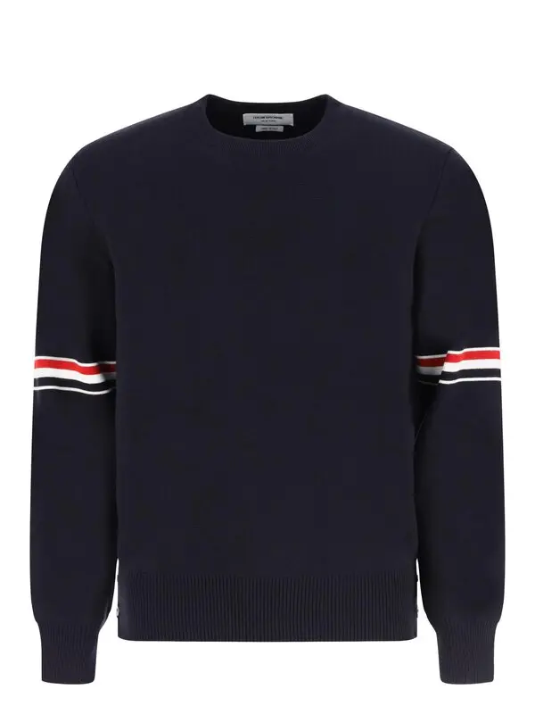 Thom Browne Striped Sleeve Crew Neck Sweater - Blue