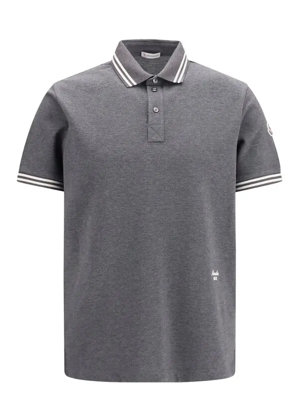 Moncler Cotton Piqué Polo With Triped Trim - Grey