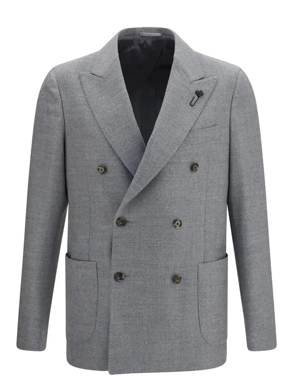 LARDINI Double-breasted Wool-blend Jacket - Grey