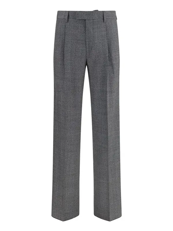 LARDINI Tailored Cotton Blend Houndstooth Trousers - Grey
