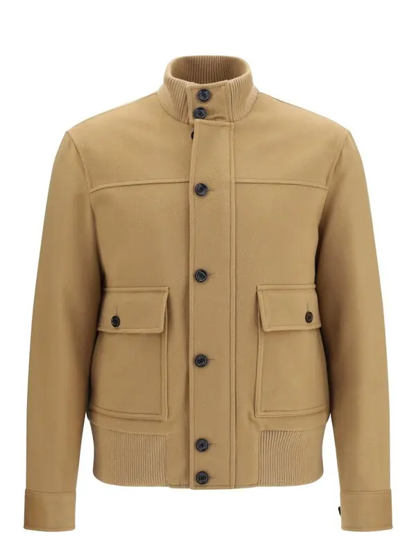 LARDINI Zip-up Jacket With Ribbed Trims - Beige