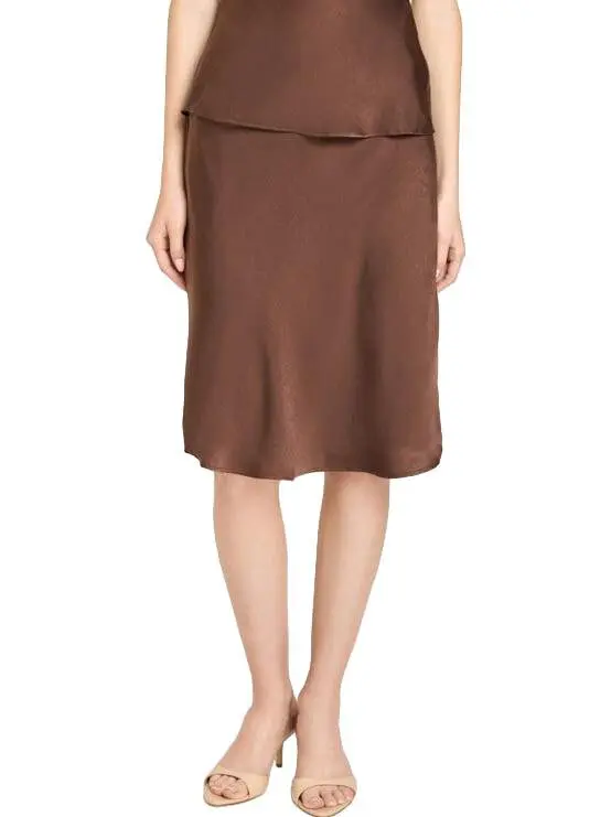 WAYF Felicity Satin Slip Skirt - Chocolate