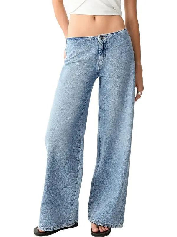 Mango Low Waist Wide Leg Jeans - Medium Blue