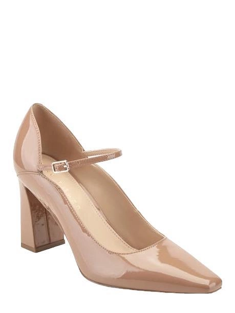 Marc Fisher Genevie Mary Jane Pumps With Sculptural Block Heel - Medium Brown