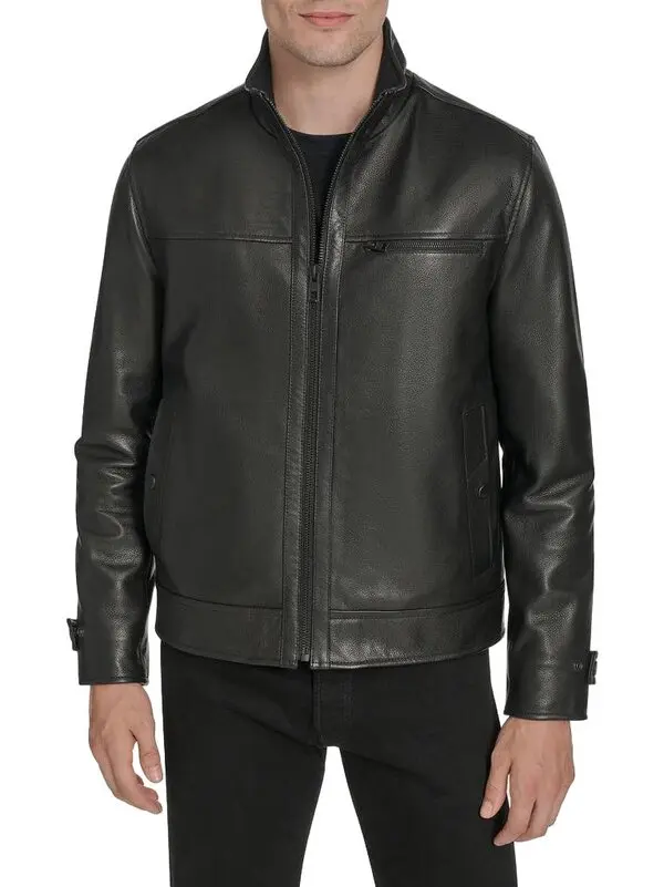 Andrew Marc Stand Collar Leather Jacket - Black