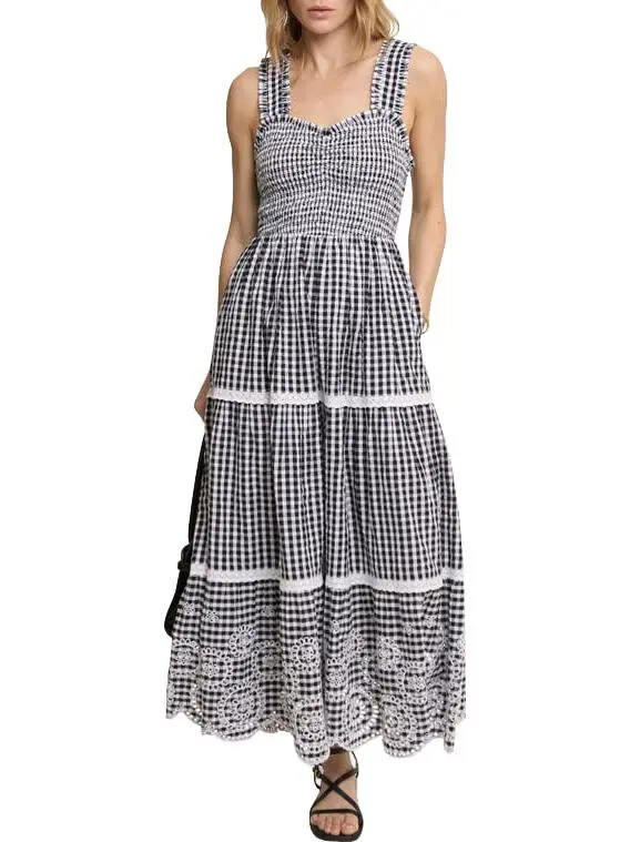 NOBODY'S CHILD Darla Check Lace Sleeveless Maxi Dress - Black