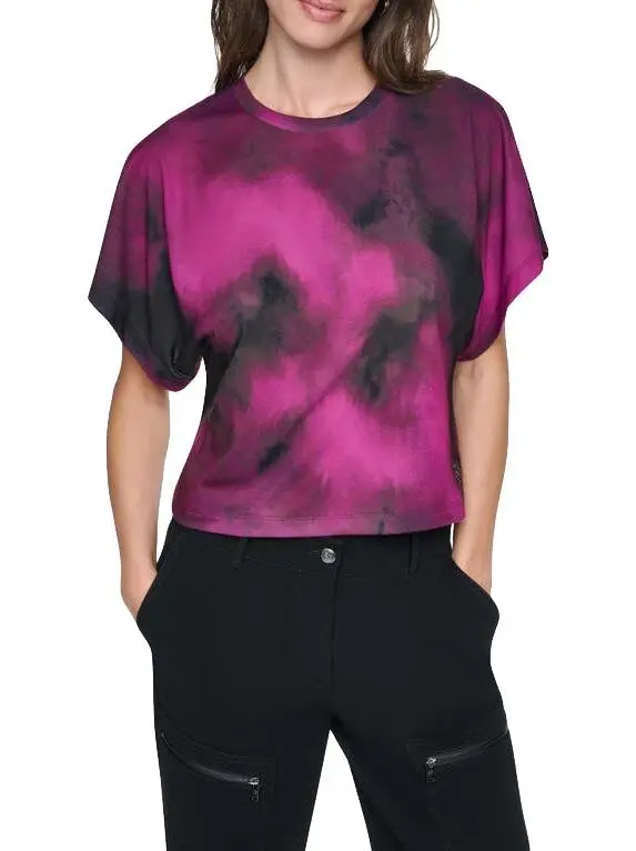 Dkny Printed Dolman Sleeve Top - Raspbrry